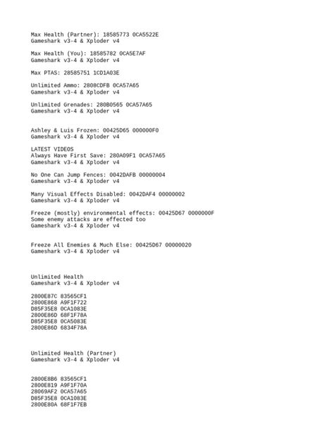 Resident Evil 4 Gameshark Codes Ntsc U Pdf Computers Technology