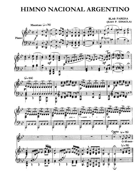 Himno Nacional Argentino Partitura Para Canto Y Piano Pdf
