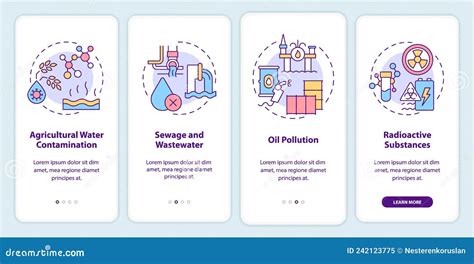 Types Of Water Contamination Onboarding Mobile App Screen Stock Vector