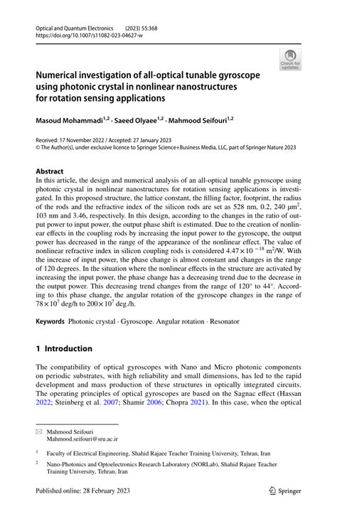Pdf Numerical Investigation Of All Optical Tunable Gyroscope Using Photonic Crystal In