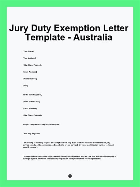 Jury Duty Exemption Letter Template Australia