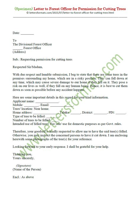 Sample Letter To Forest Officer For Permission For Cutting Trees