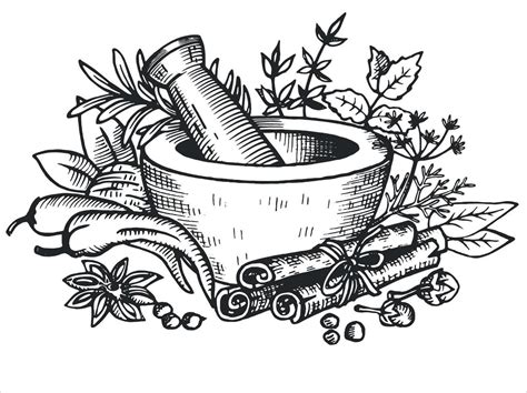 A Set Of Spices With A Pounder