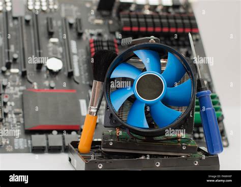 Computer Assembly Details And Tools On A White Background Stock Photo Alamy