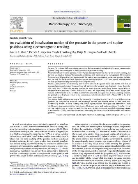 Pdf An Evaluation Of Intrafraction Motion Of The Prostate In The Prone And Supine Positions