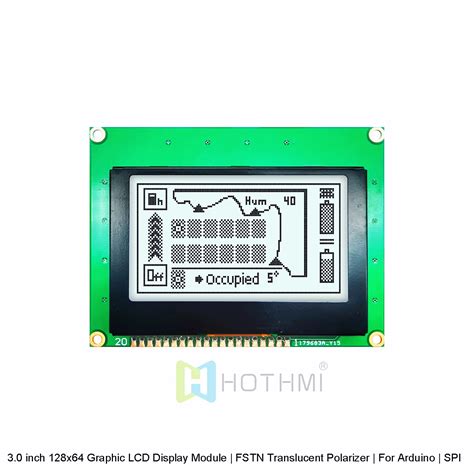 30 英寸 128x64 图形 Lcd 显示模块 Fstn半透偏光片 适用于 Arduino Spi 接口 白底灰字
