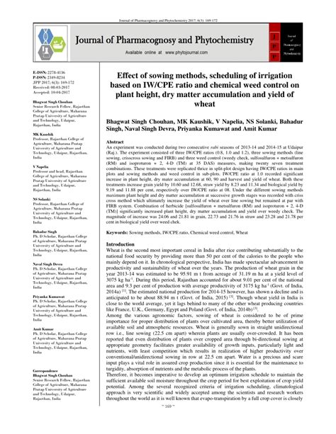 Pdf Effect Of Sowing Methods Scheduling Of Irrigation Based On Iw