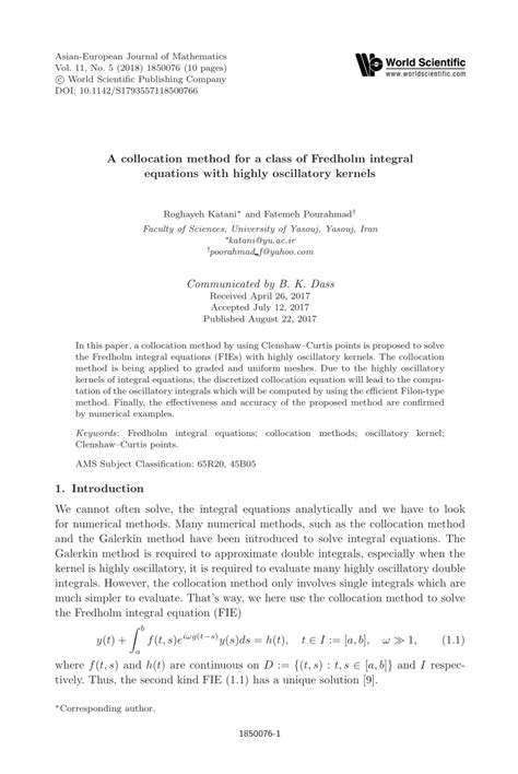 Pdf A Collocation Method For A Class Of Fredholm Integral Equations