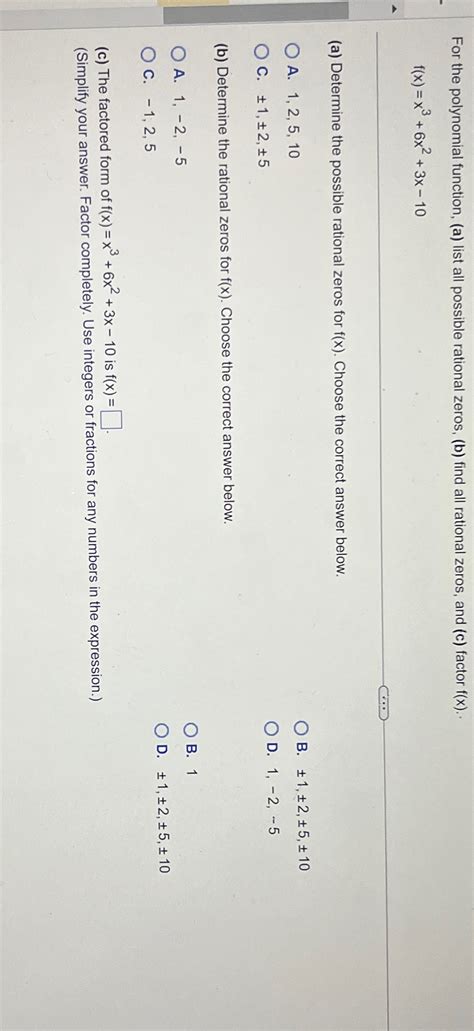 solved for the polynomial function a ﻿list all possible