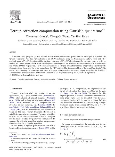 pdf terrain correction computation using gaussian quadrature 1