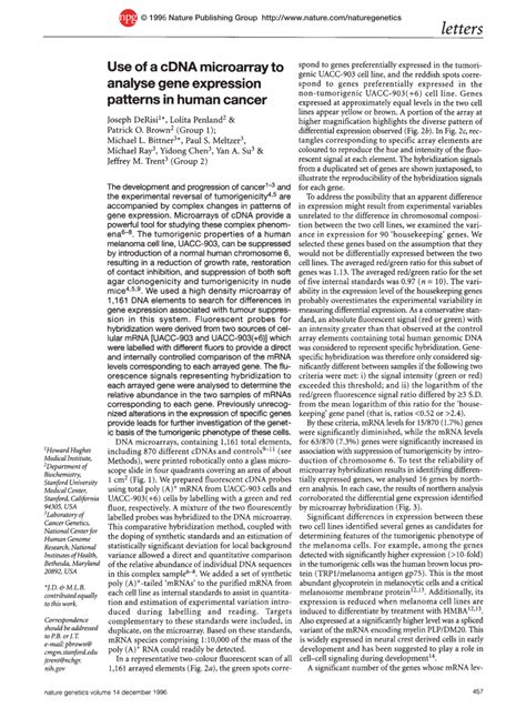 PDF Use Of A CDNA Microarray To Analyse Gene Expression Patterns In Human Cancer