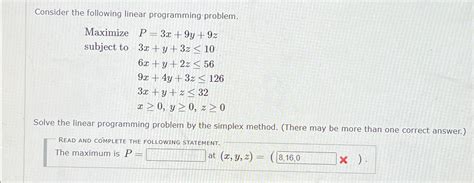 Solved Consider the following linear programming problem. | Chegg.com