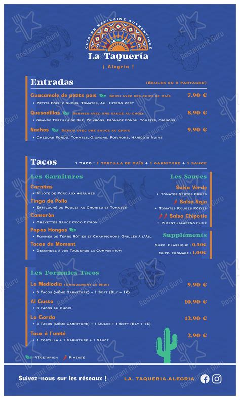 Menu At La Taquería Alegría Restaurant Quimper