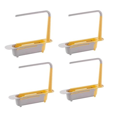 4 Pcs 싱크 개폐식 스토리지 드레인 랙 주방 랙 접시 수건 랙 노란색