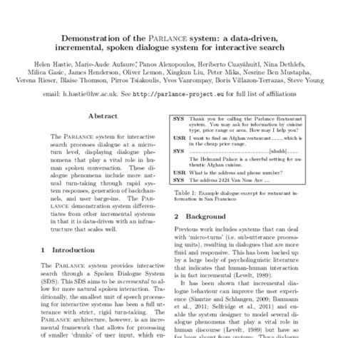 Demonstration Of The Parlance System A Data Driven Incremental Spoken Dialogue System For