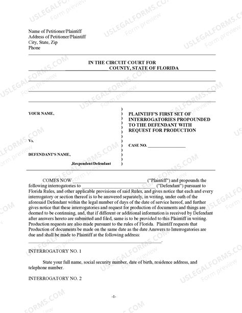 Florida Discovery Interrogatories From Plaintiff To Defendant With