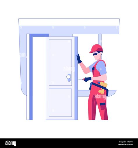 Doors Installation Isolated Concept Vector Illustration Contractor Installing A Door Private