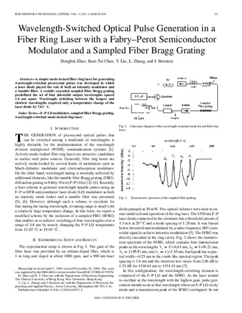 Pdf Wavelength Switched Optical Pulse Generation In A Fiber Ring Laser With A Fabry Perot
