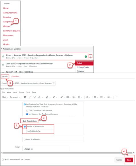 How To Remove A Canvas Quizs Access Code Copied From Blackboard