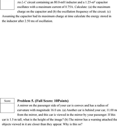 Solved An L−c Circuit Containing An 80 0−mh Inductor And A