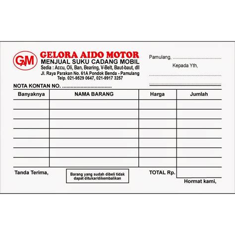 Contoh Nota Kontan Penjualan Yang Baik Dan Benar Gratis
