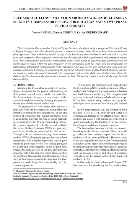 Pdf Free Surface Flow Simulation Around A Wigley Hull Using A