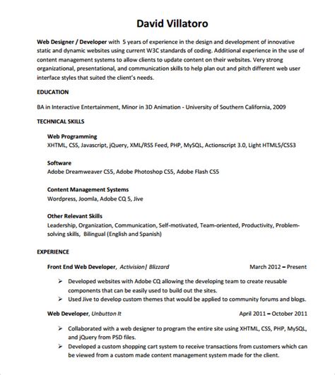 FREE Sample PHP Developer Resume Templates In PDF MS Word