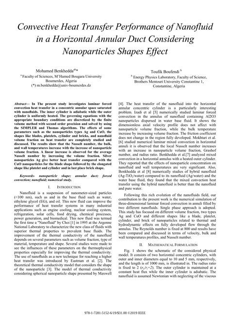 Pdf Convective Heat Transfer Performance Of Nanofluid In A Horizontal Annular Duct Considering