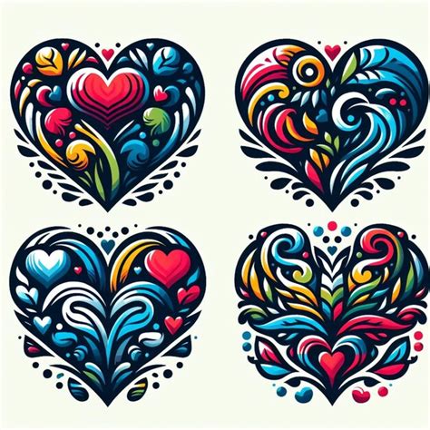 Vector Offset Color Caligrafía Corazones Conjunto De Colores Múltiples