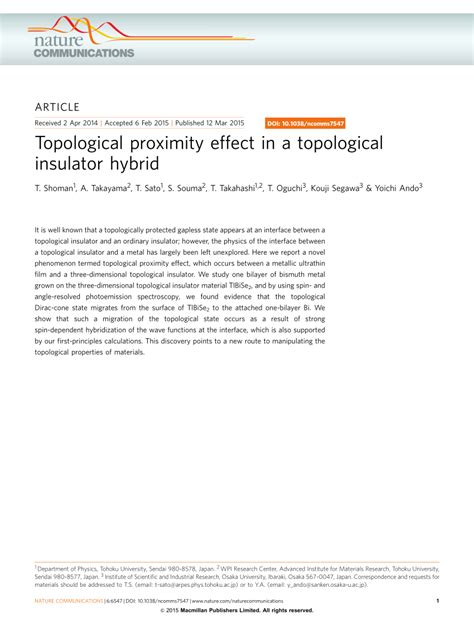 Pdf Topological Proximity Effect In A Topological Insulator Hybrid