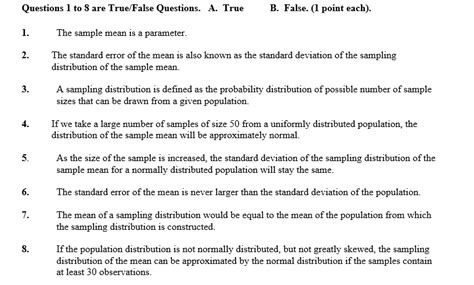 Solved The Sample Mean Is A Parameter The Standard Chegg