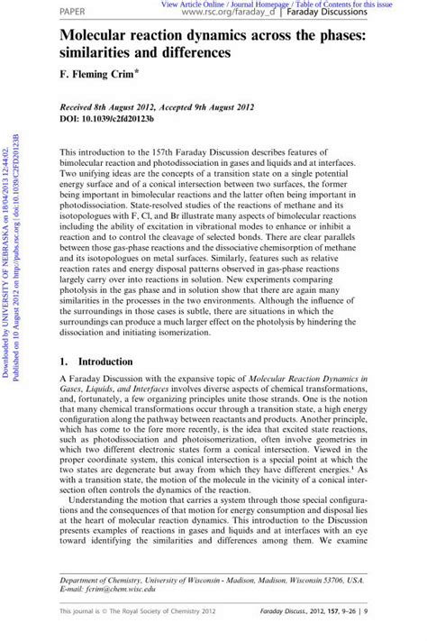 Pdf Molecular Reaction Dynamics Across The Phases Similarities And Differences Dokumen Tips