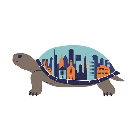 Turtle With City Skyline Shell Illustration Showing Urban Buildings And Architecture In Creative