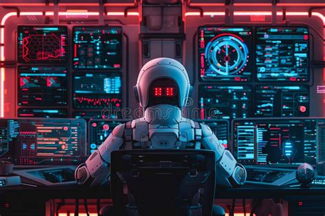 Ai Robots With Screens Displaying Real Time Data Analysis And Learning Big Data In The World