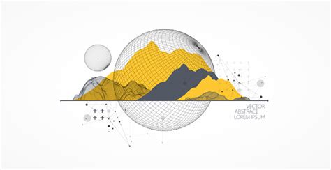 기술 스타일 배경에 연결된 선이 있는 구 테마입니다 와이어프레임 그림 추상적인 3d 그리드 디자인 구에 대한 스톡 벡터 아트 및