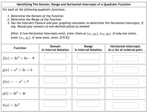 Get Answer Identifying The Domain Range And Horizontal Intercepts