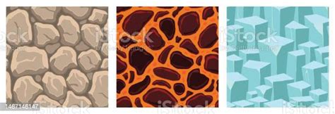 만화 게임 질감 용암 얼음 바위와 벽돌 흙과 땅 표면 원활한 패턴 게임 자산 벽 및 환경 배경 개체 그룹에 대한 스톡 벡터 아트 및 기타 이미지 Istock