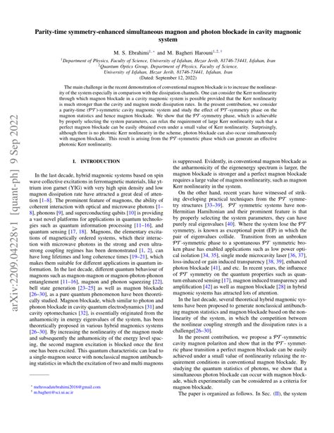 Pdf Parity Time Symmetry Enhanced Simultaneous Magnon And Photon Blockade In Cavity Magnonic