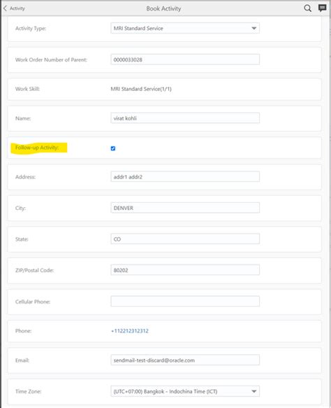 Oracle Field Service Follow Up Activities