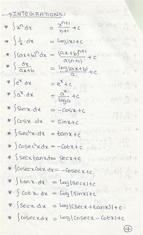 Enggmathsworld Integration And Differentiation Formulasintegration