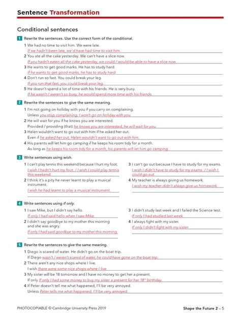 Sentence Transformation Conditional Sentences With Answers Pdf