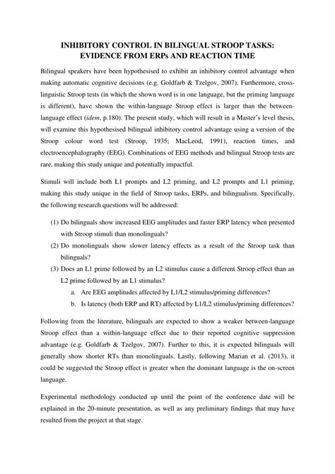 Pdf Inhibitory Control In Bilingual Stroop Tasks Evidence From Erps And Reaction Time
