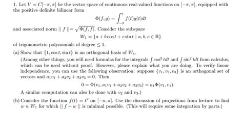 Solved 1 Let V C[−π π] Be The Vector Space Of Continuous
