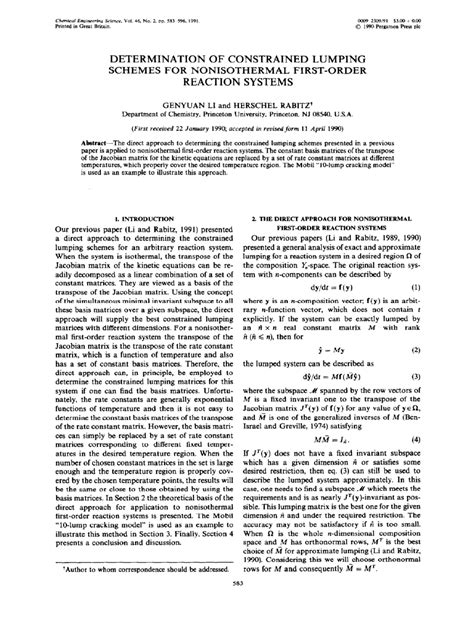 Pdf Determination Of Constrained Lumping Schemes For Nonisothermal