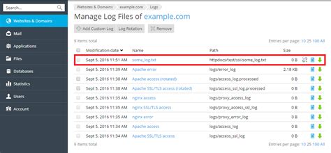 log files plesk onyx documentation