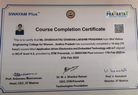 Iitmpravartak Swayamplus Electronics Embeddedtechnology Iot Ncrf… Dharavathu Dharani
