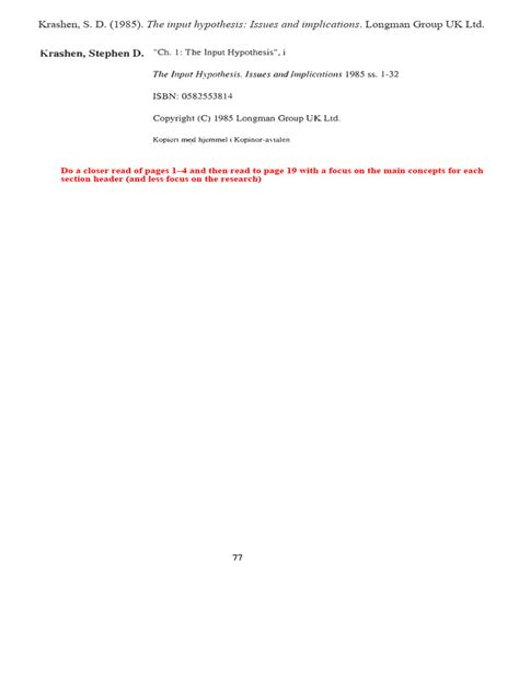 Krashen 1985 The Input Hypothesis Pdf Hypothesis Applied Linguistics