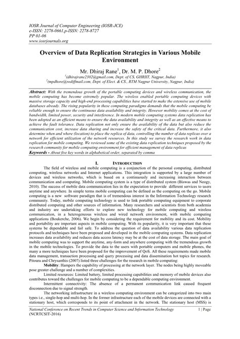 Overview Of Data Replication Strategies In Various Mobile Environment