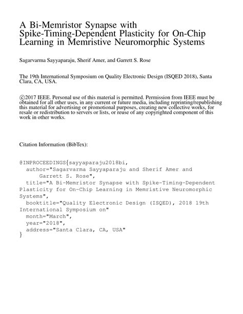 Pdf A Bi Memristor Synapse With Spike Timing Dependent Plasticity For On Chip Learning In