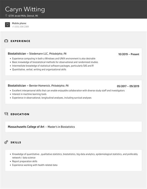 Biostatistician Resume Samples Velvet Jobs